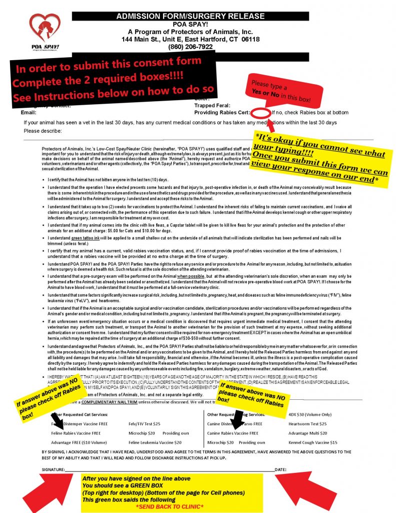 Consent Form Instructions - POA SPAY!